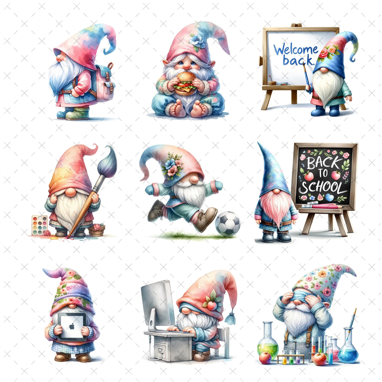 Watercolor Back to School Gnome Clipart: Pastel Colors (PNG Digital ...