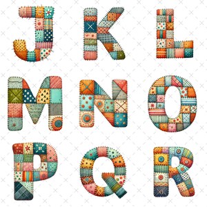 Patchwork Alphabet A-Z Clip Art Watercolor Alphabet Image Files Fabric ...
