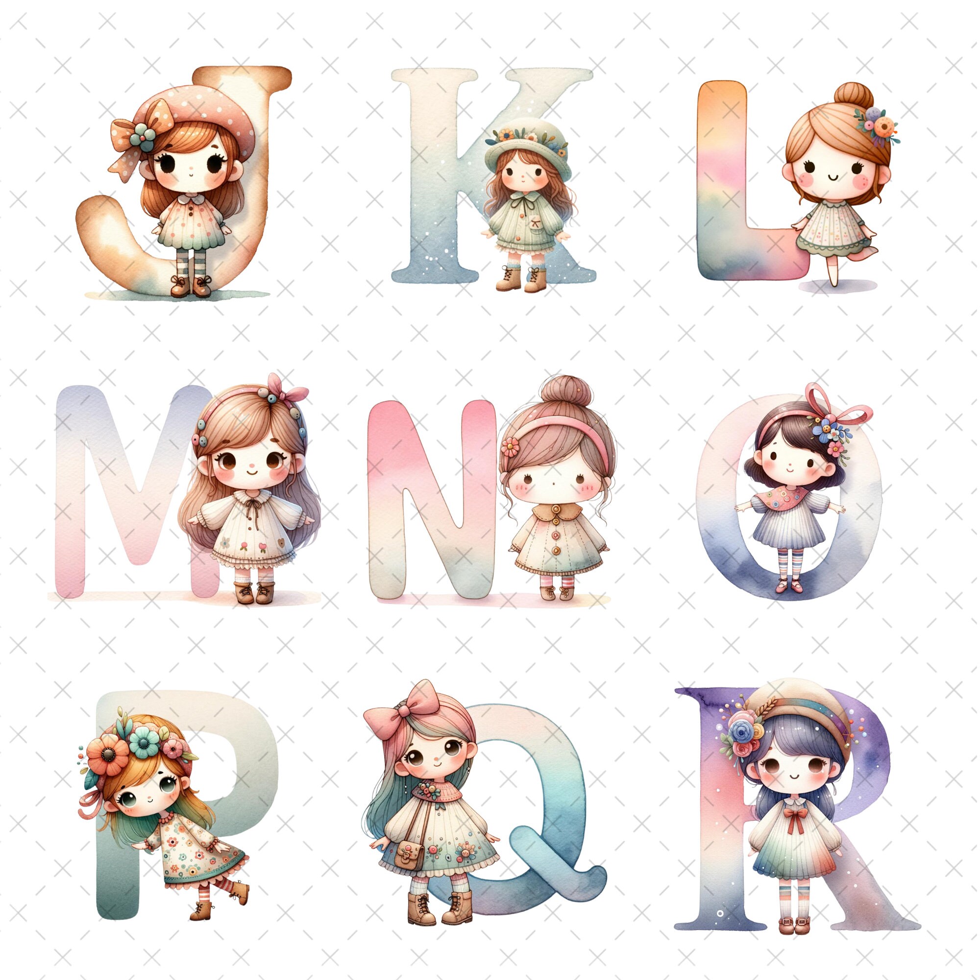 Cute Girl Alphabet Clip Art A-Z Images Files Girl Letter PNG for ...