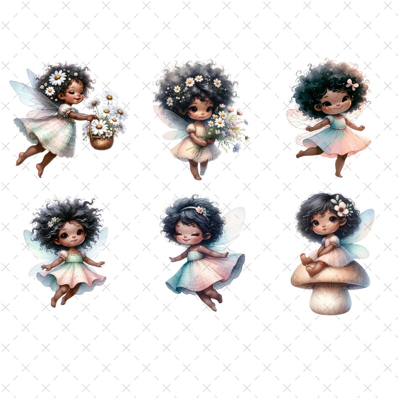 African American Fairy Clipart Watercolor Black Girl PNG Cute Fairy ...
