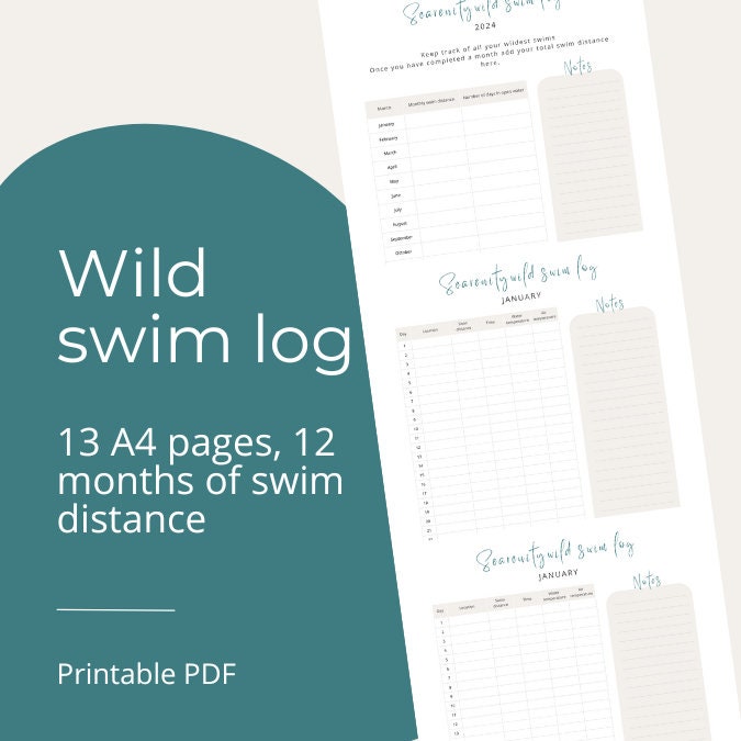 Yearly Wild Swim Log, Printable PDF, 366 Days, 12 Months - Etsy