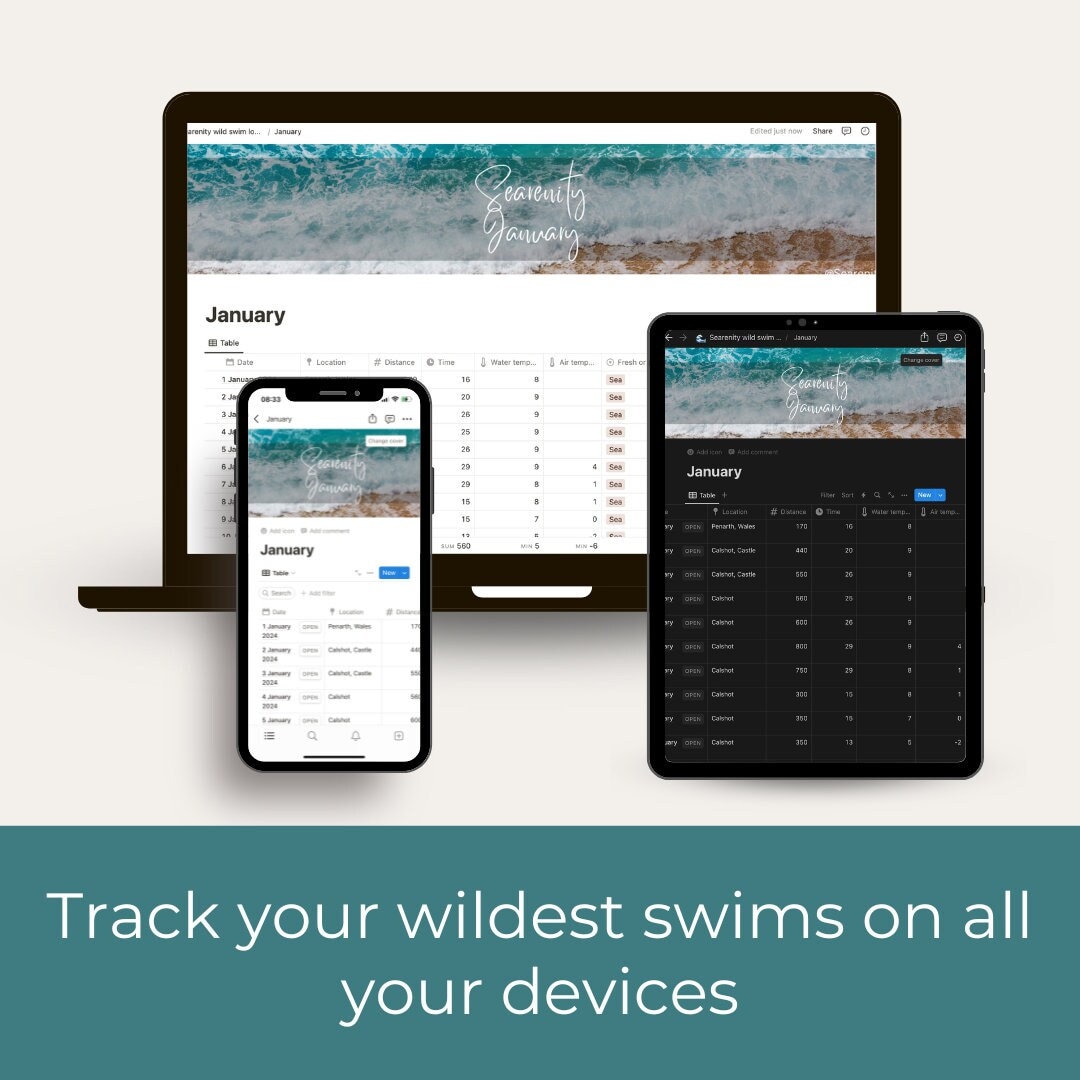 Wild Swim Log, Yearly Swim Tracker, 2024, 12 Months, 366 Days, Open ...