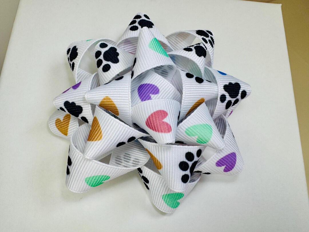 Dog Paw Ribbon Gift Bow for Pet Birthday Present for Bday Fun Grosgrain ...