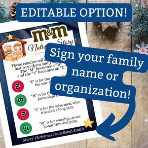 EDITABLE M&m's NATIVITY Story, Christmas Poem Handout, PRINTABLE ...