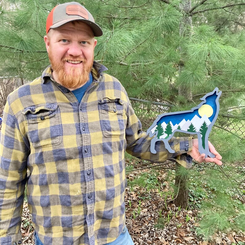 3D Layered Wood Wolf Art, Decorative 3D Art, Wolf Howl Wall Art, 3D ...