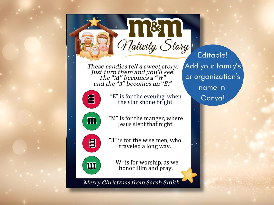 EDITABLE M&m's NATIVITY Story, Christmas Poem Handout, PRINTABLE ...