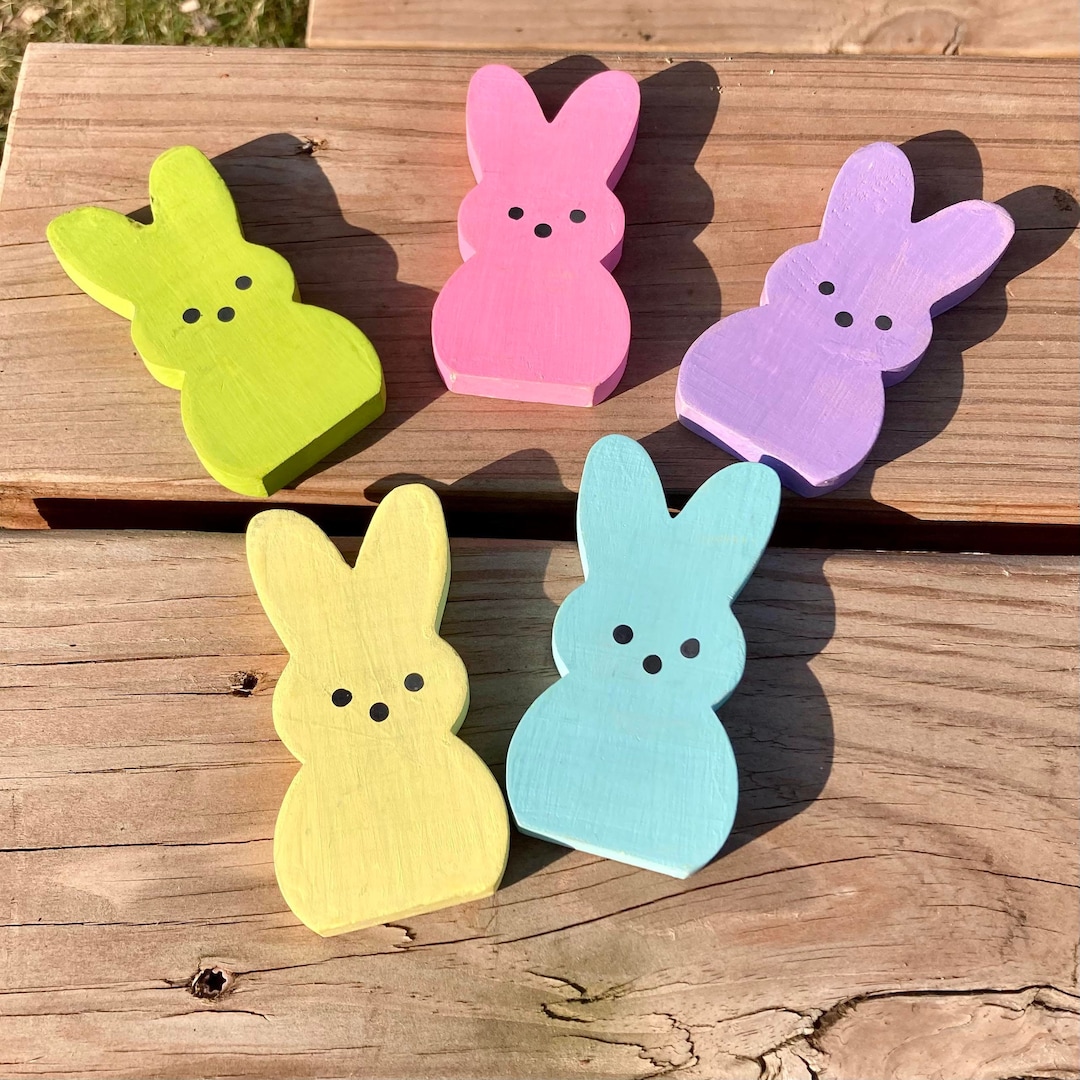 Set of 5 Wooden PEEPS, Easter Decor, Adorable Easter Shelf Sitters ...