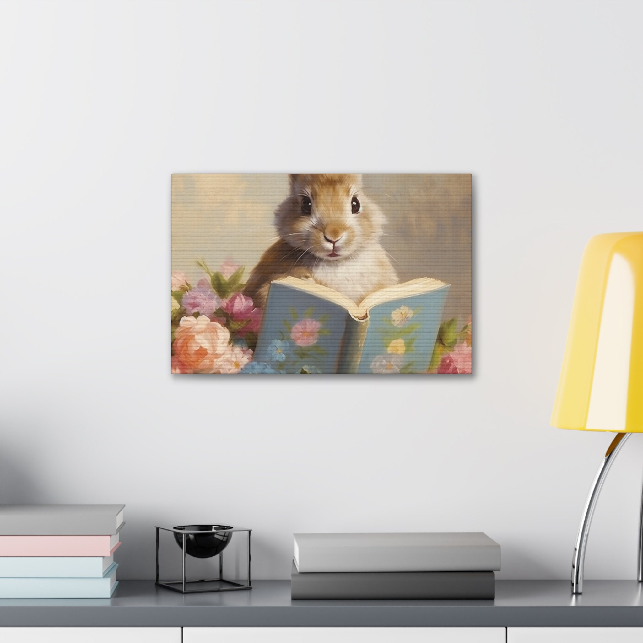 Cute Easter Bunny Reading Book Easter Wall Art Spring Print Easter ...