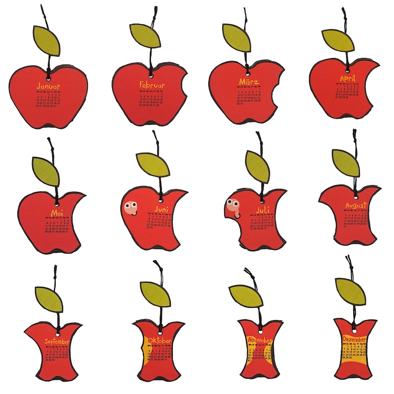2026 Apple Calendar Printable | DIY Cut-out Craft Sheet | German Months ...