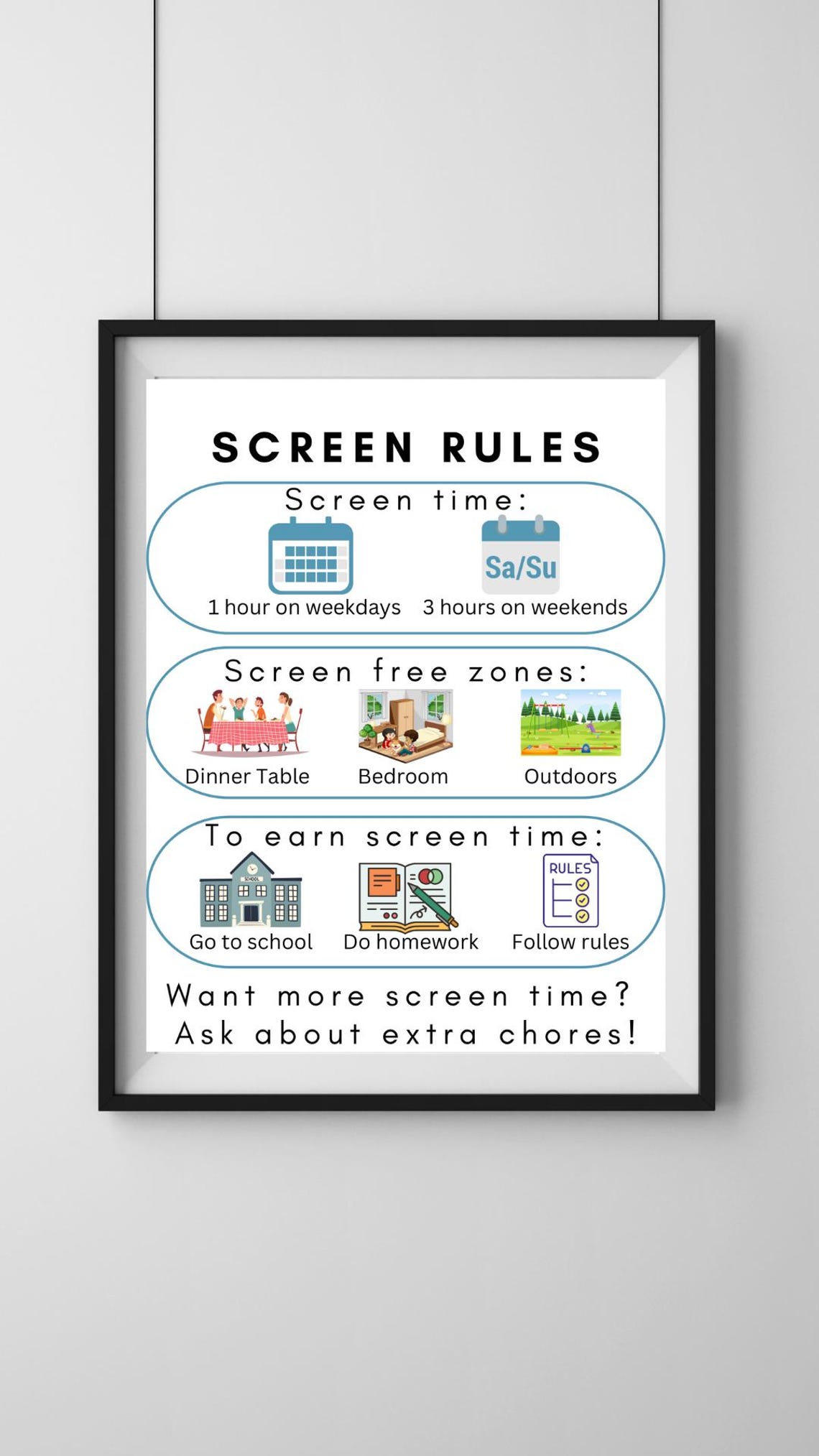 Family and Screen Time Rule Bundle for Kids (digital Download Print) 8 ...
