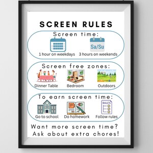 Family and Screen Time Rule Bundle for Kids (digital Download Print) 8 ...