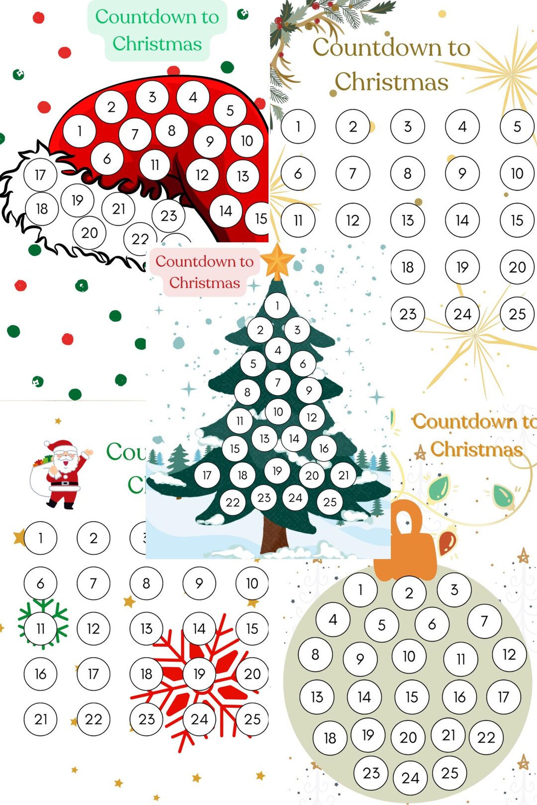 Christmas Countdown Bundle of 5 Advent Coloring Sheets (digital ...