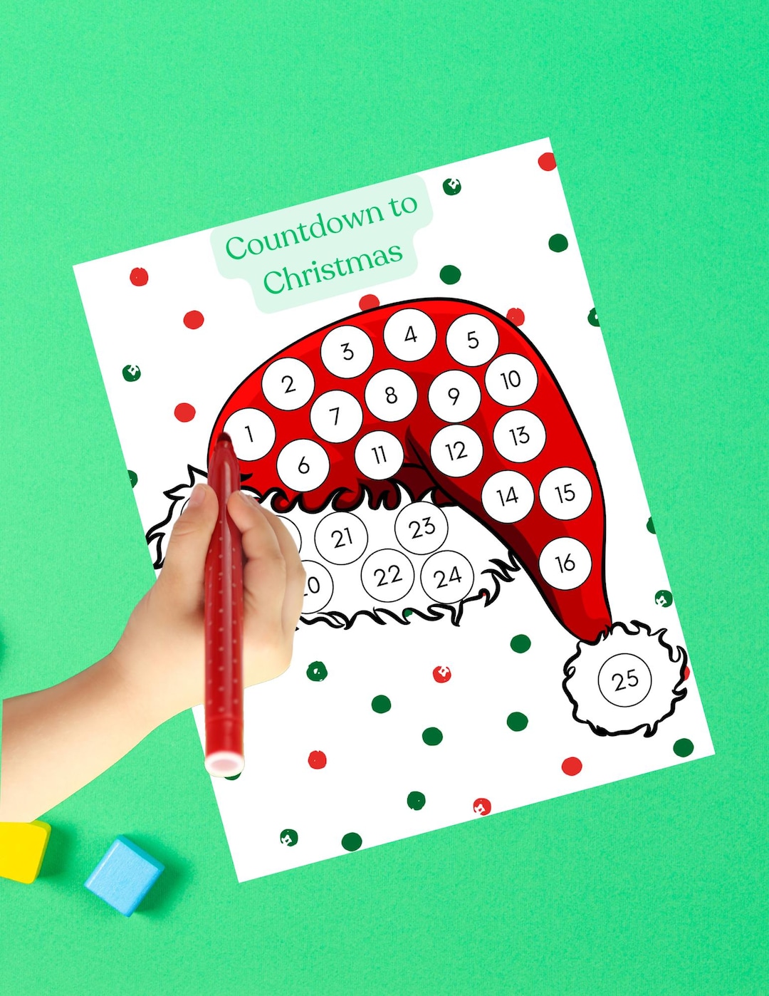 Christmas Countdown Santa Hat Coloring Sheet (digital Download Print) 8 ...