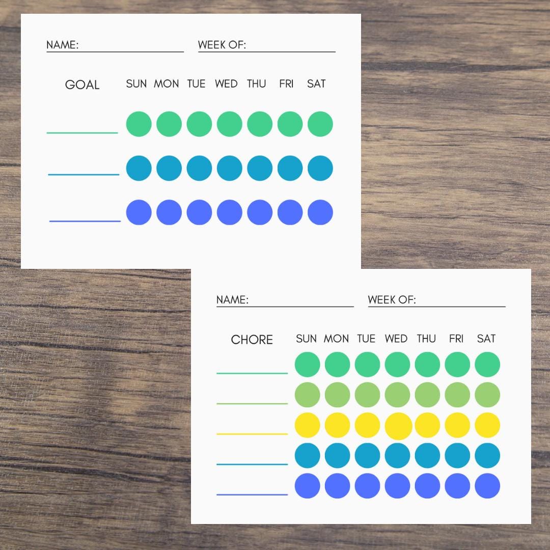 Family Chore and Behavior Chart Bundle for Kids - Blue & Green (digital ...