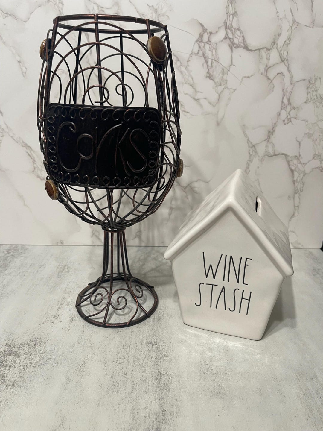 Rae Dunn Ceramic Bank “wine Stash and Metal Cork Holder - Etsy