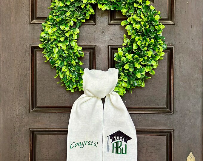 Monogrammed Graduation Wreath Sash Embroidered Custom Sash Wreath Sash ...