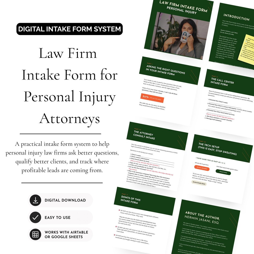 Personal Injury Law Firm Intake Form, Client Intake Form Template for ...