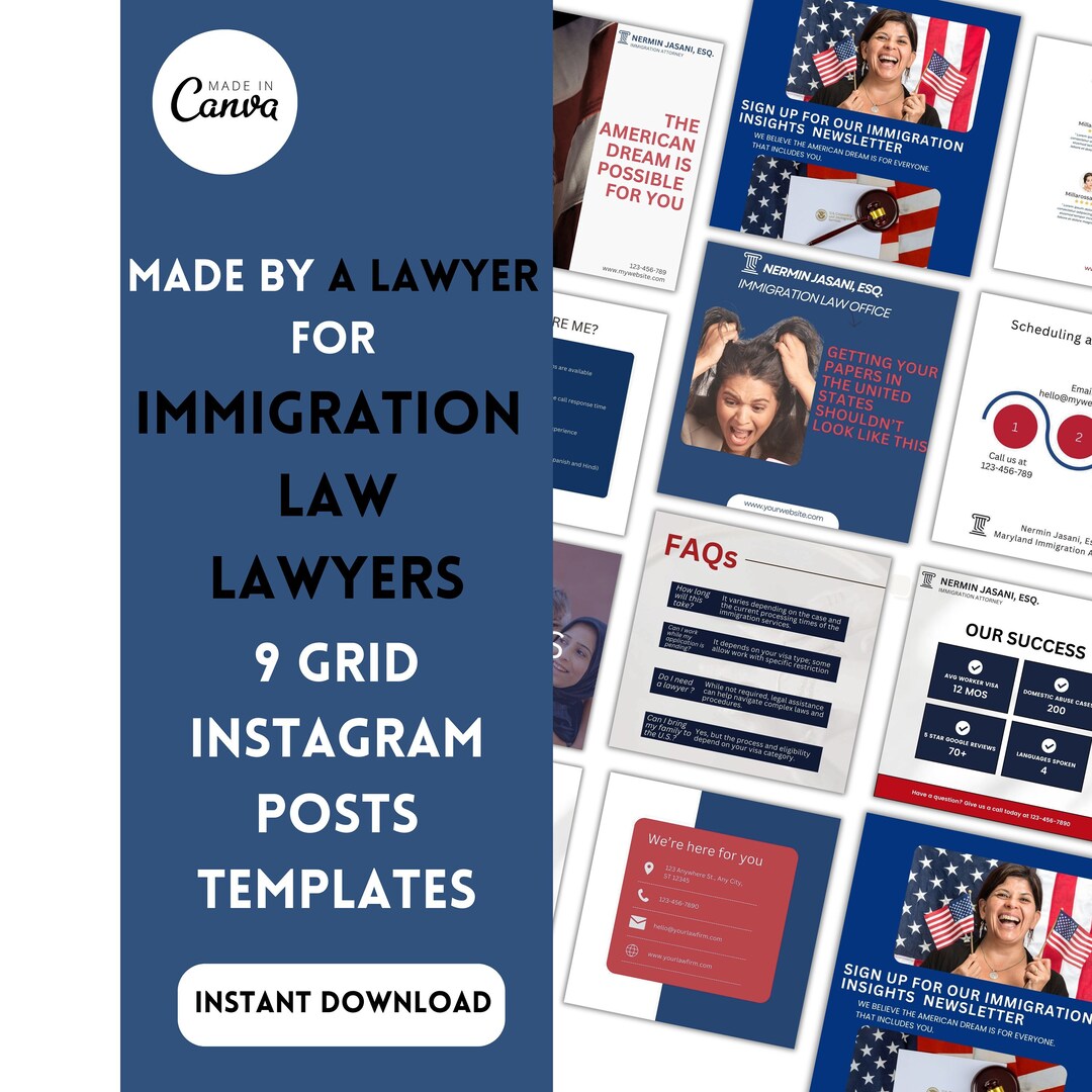 Immigration Law Instagram Template | Lawyer Social Media Posts (canva ...