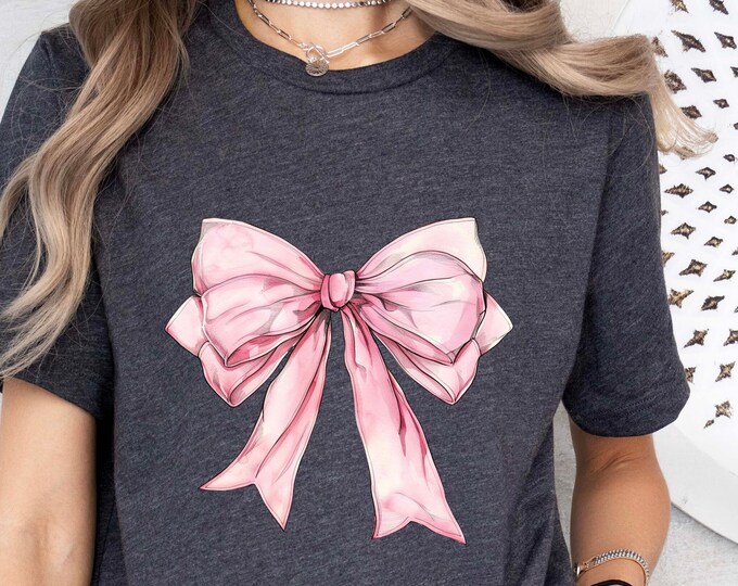 Pink Bow Shirt, Coquette Bow Shirt, Bow College T-shirt, Soft Girl Era ...