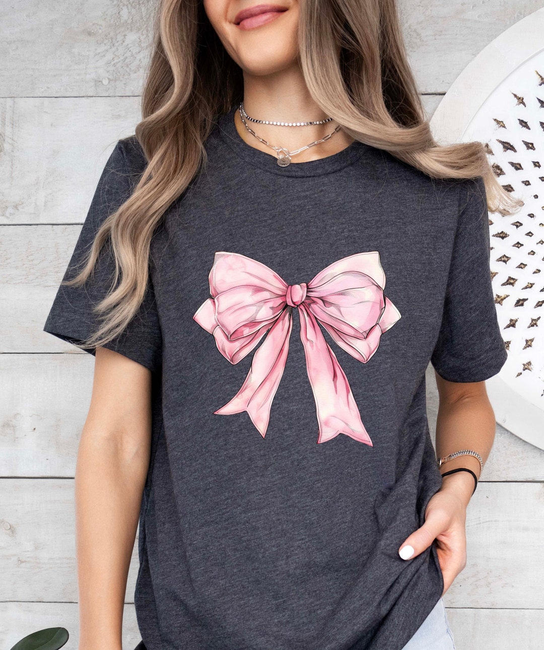 Pink Bow Shirt, Coquette Bow Shirt, Bow College T-shirt, Soft Girl Era ...
