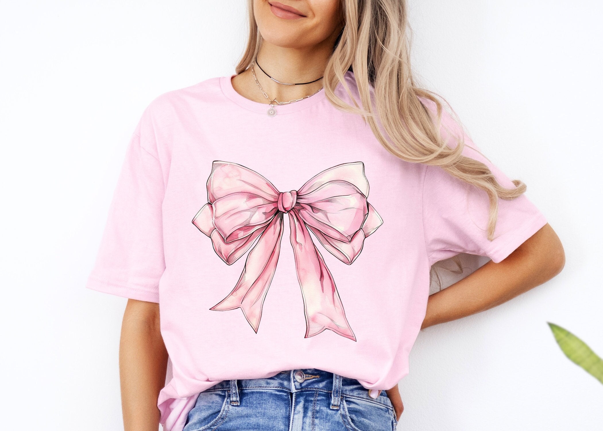 Pink Bow Shirt, Coquette Bow Shirt, Bow College T-shirt, Soft Girl Era ...