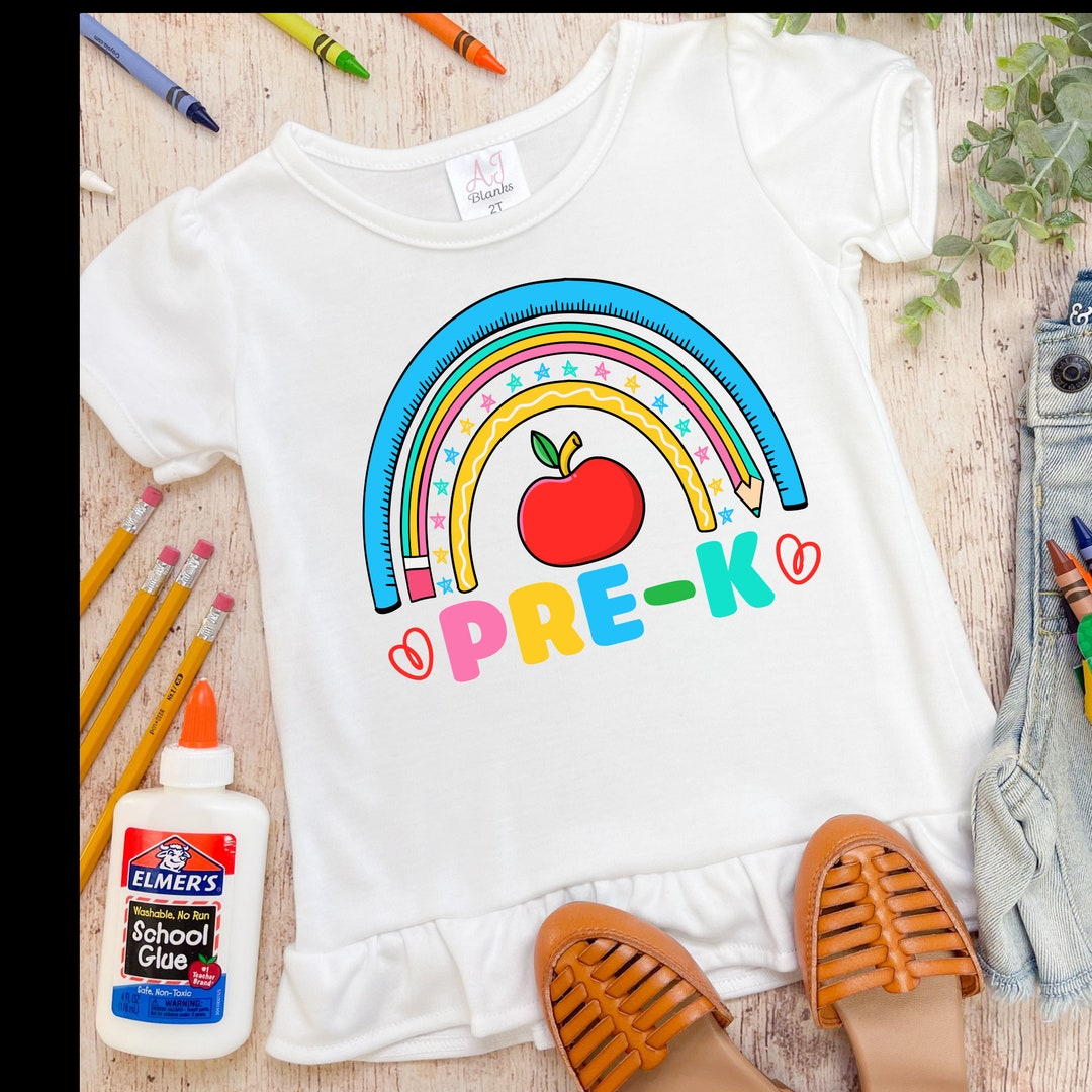 Hello Pre-k Shirt: Rainbow Apple, First Day of School T-shirt - Etsy