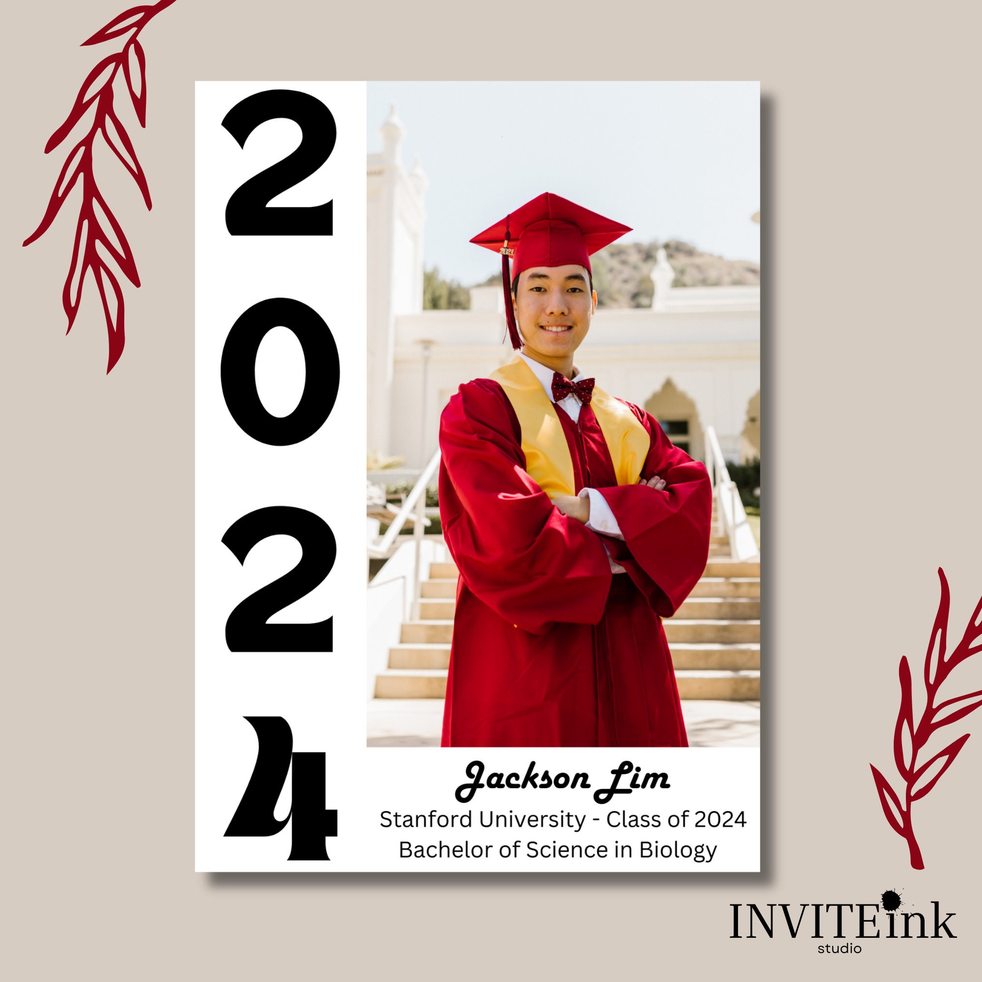 Simple and Bold Year Graduation Announcement Template | Editable Canva ...