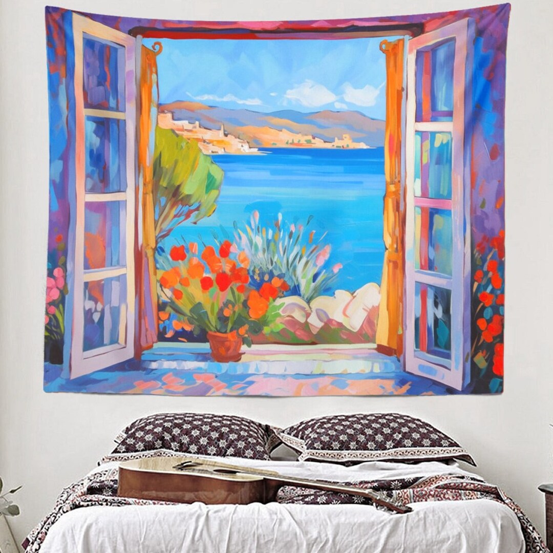 Purple Window Tapestry,watercolor Landscape Tapestry, Large Tapestry ...