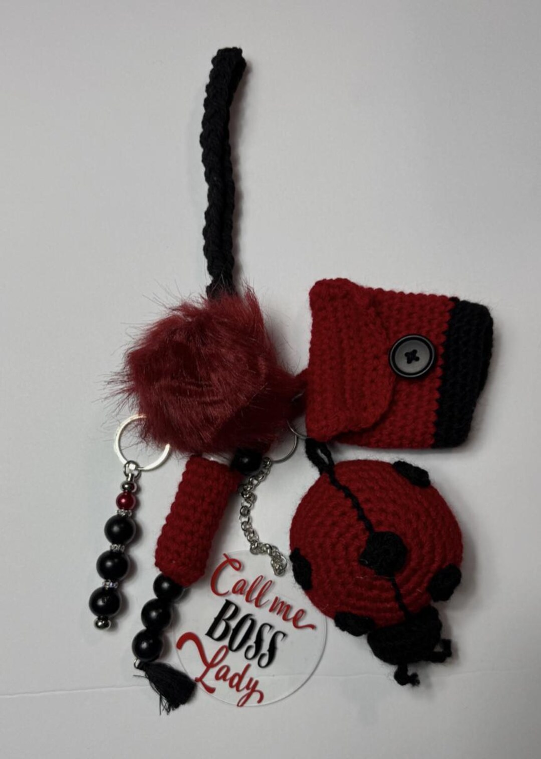 Call Me Boss Lady Lady Bug Custom Keychain Pom Pom Backpack Beads ...