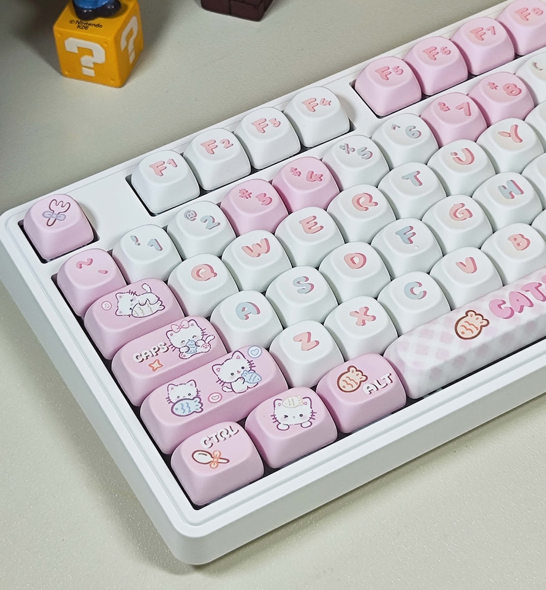 132pcs Cute Pink Cat Keycap, Mechanical Keyboard Keycap, Cartoon Anime ...