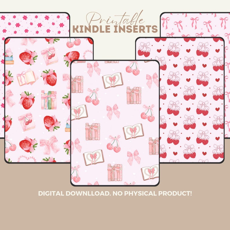 Kindle Insert Girly Decor Coquette Pink E-reader Printable Digital ...