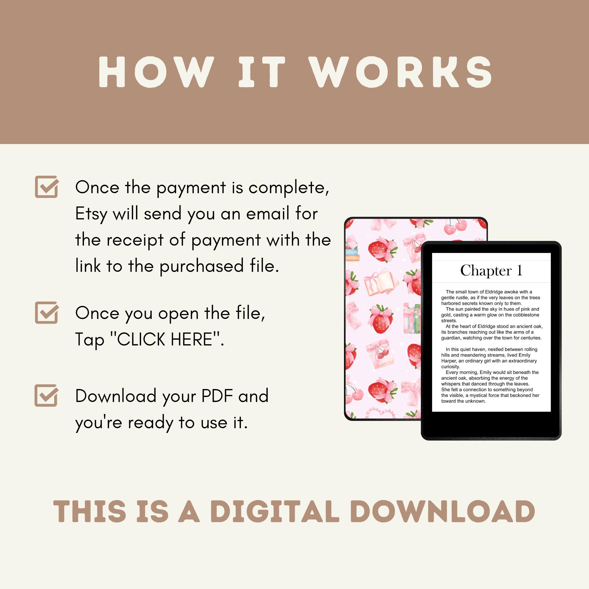 Kindle Insert Girly Decor Coquette Pink E-reader Printable Digital ...