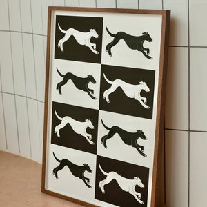 Black and White Running Whippet Poster Print, Monochrome, Greyhound ...