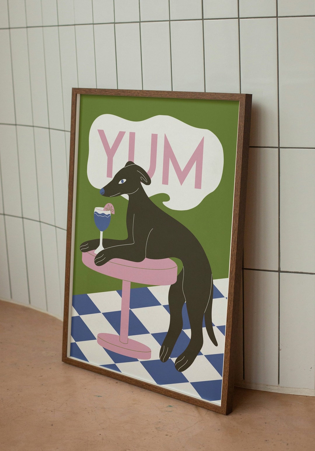 Yum Whippet Poster Print, Greyhound, Sighthound, Cocktail, Evening, Dog ...