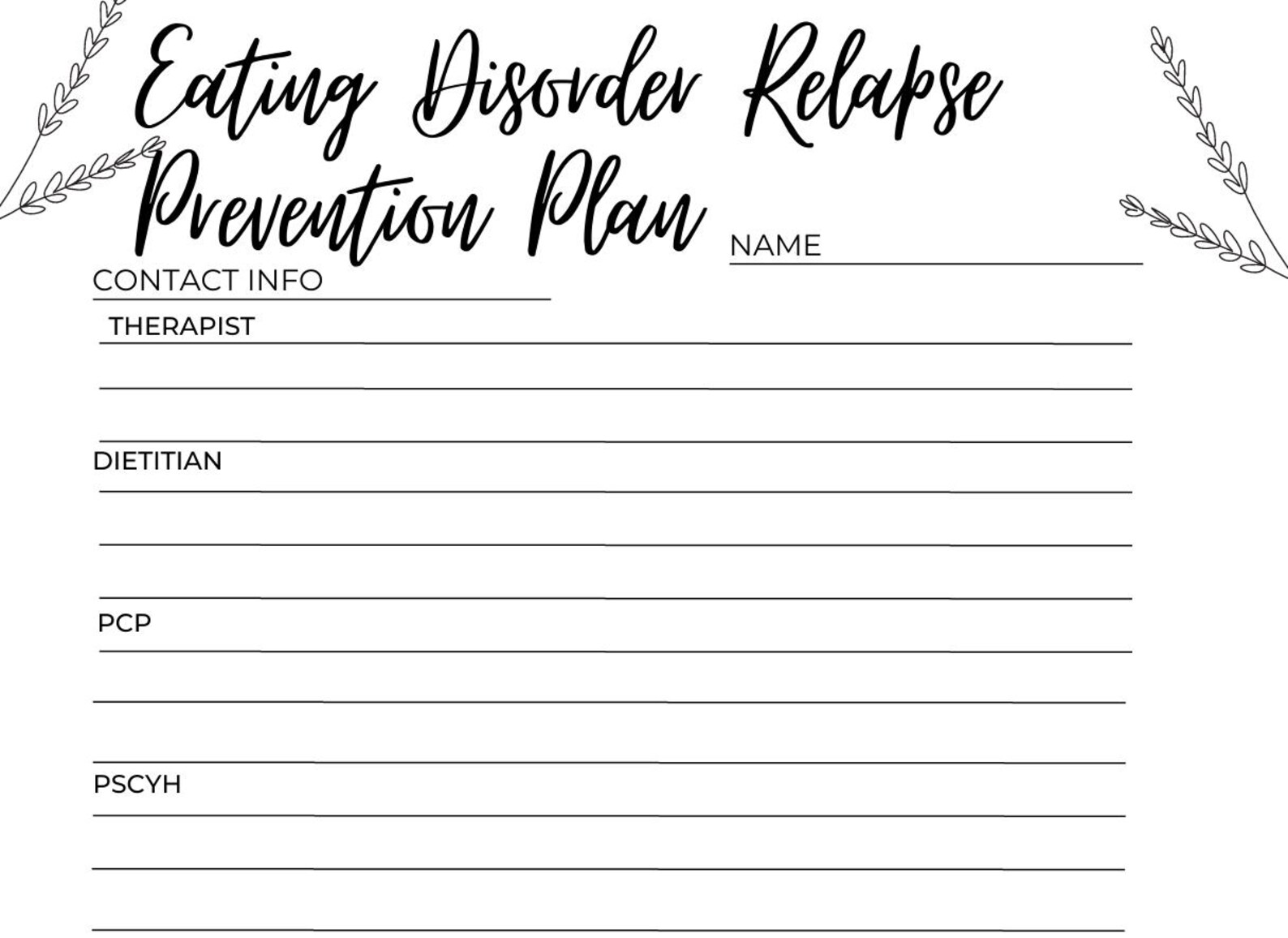 Relapse Prevention Plan: Eating Disorder Recovery - Etsy