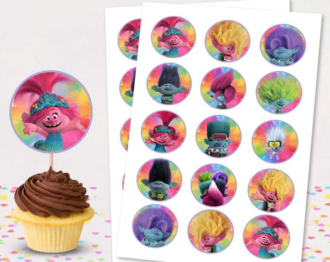 Trolls World Tour Cupcake Toppers PRINTABLE INSTANT DOWNLOAD 2-inch ...