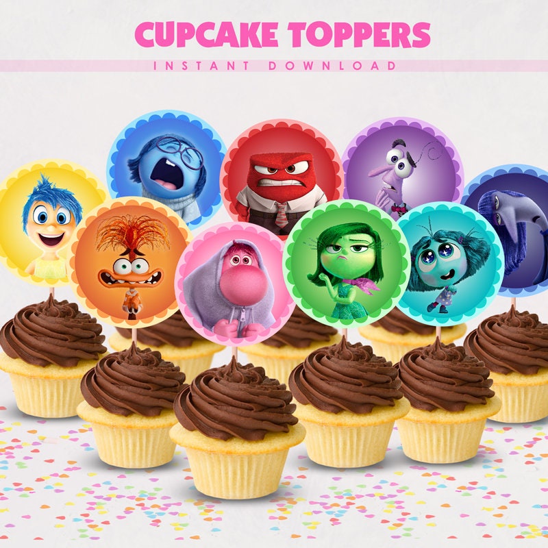 Inside Out 2 Cupcake Toppers Printables Party Decorations and Labels ...