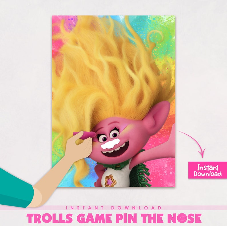 Pin the Nose on Viva Trolls Band Together, Printable Birthday Party ...