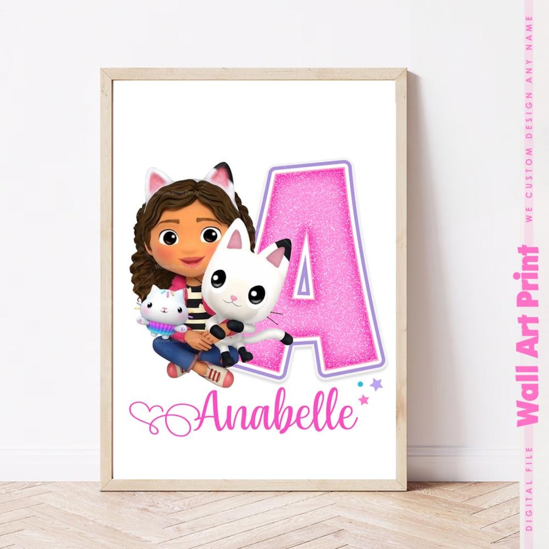 Gabby Dollhouse Custom Initial Nursery Wall Art Print, Personalized ...