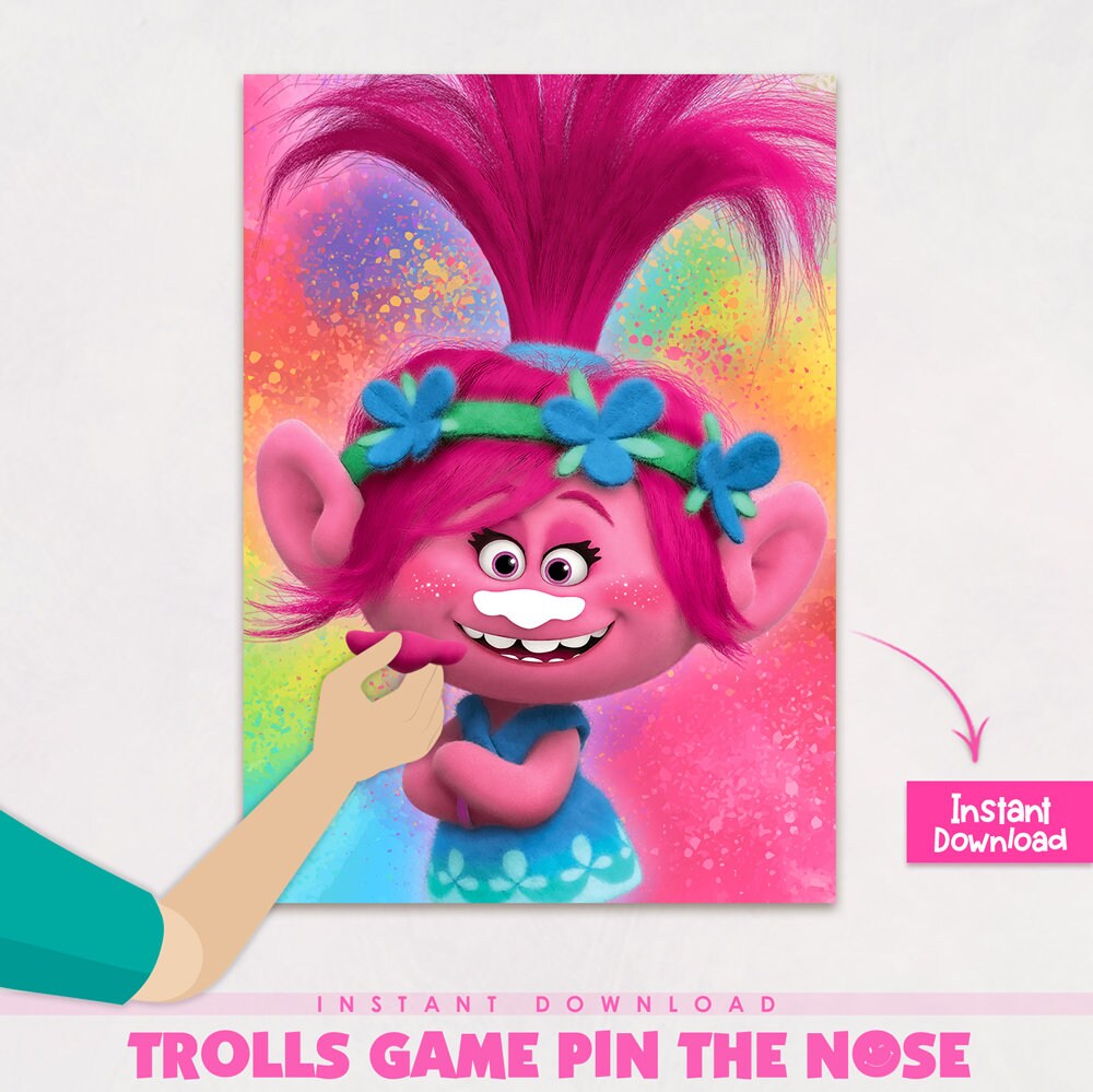 Pin the Nose on the Trolls Poppy, Trolls Band Together Birthday Party ...