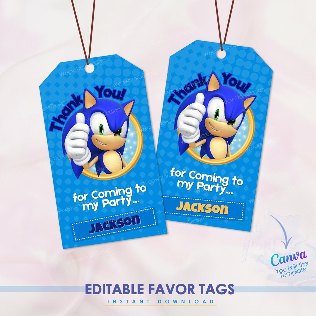 Buy Sonic Birthday Thank You Tags – Editable Sonic Party Favor Tags ...