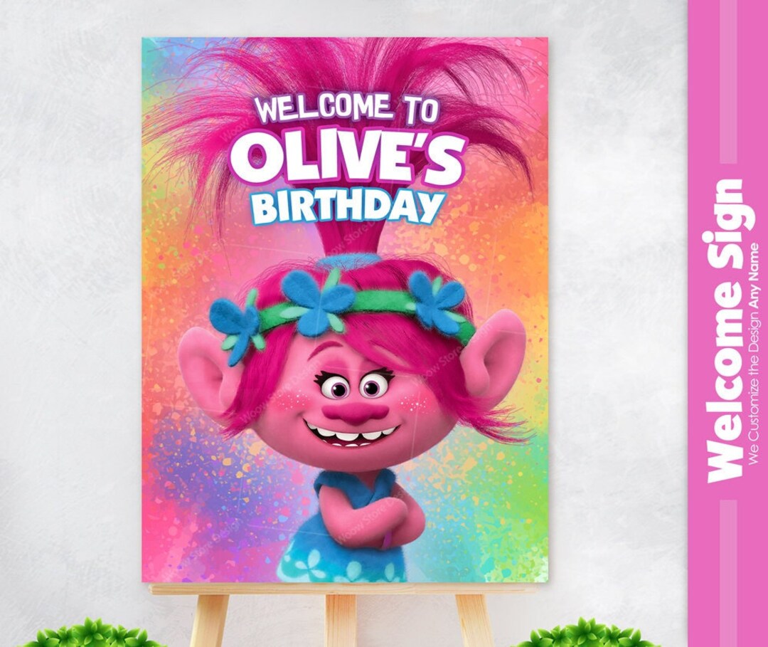 Poppy Trolls Welcome Sign, Trolls Birthday Party Decoration, Trolls ...