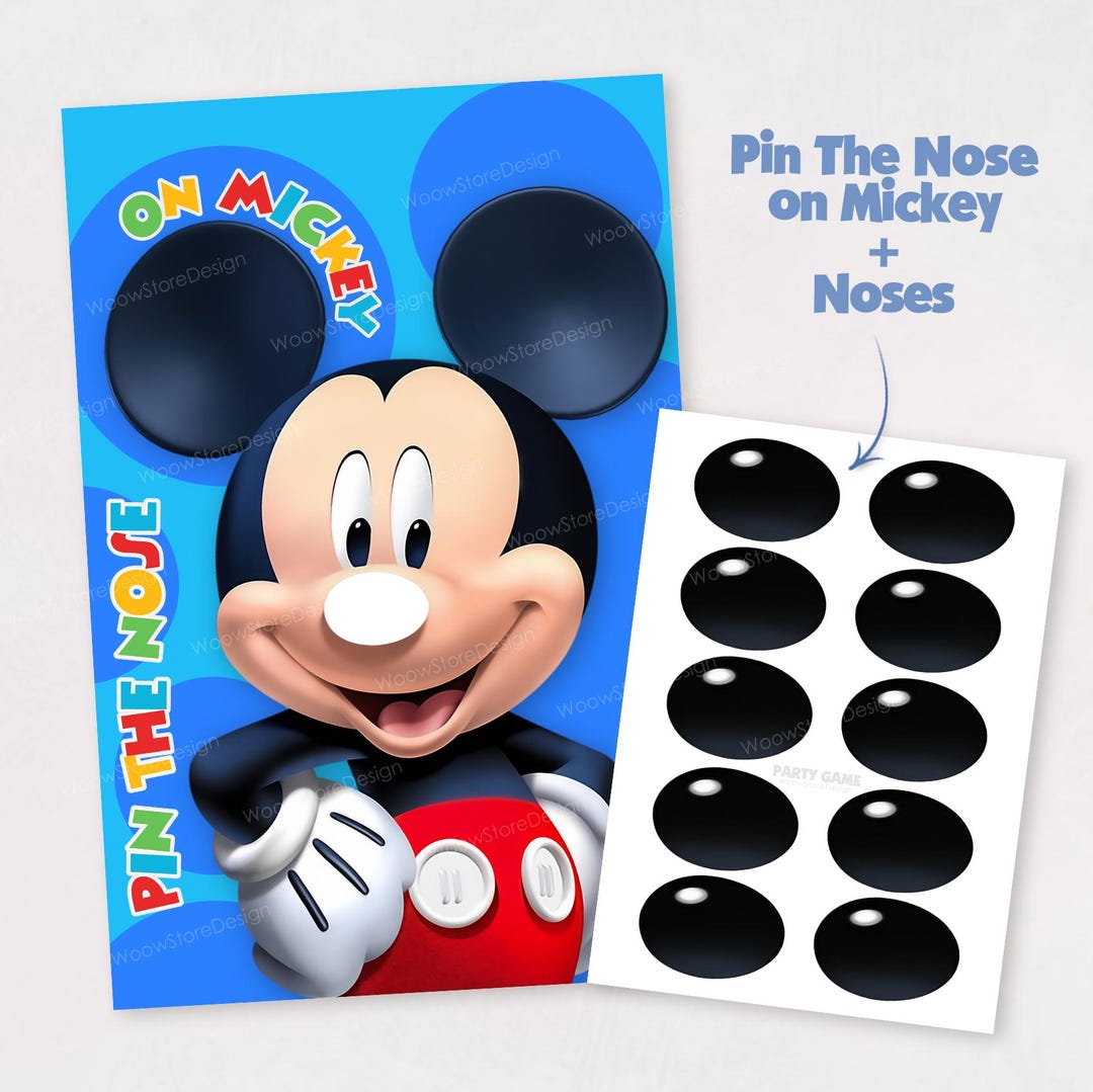 Pin the Nose on Mickey Mouse - Printable Birthday Party Game for Kids ...