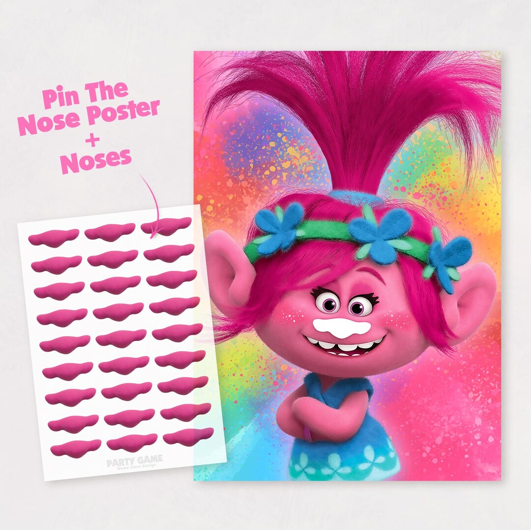 Pin the Nose on Poppy Trolls Band Together, Printable Birthday Party ...