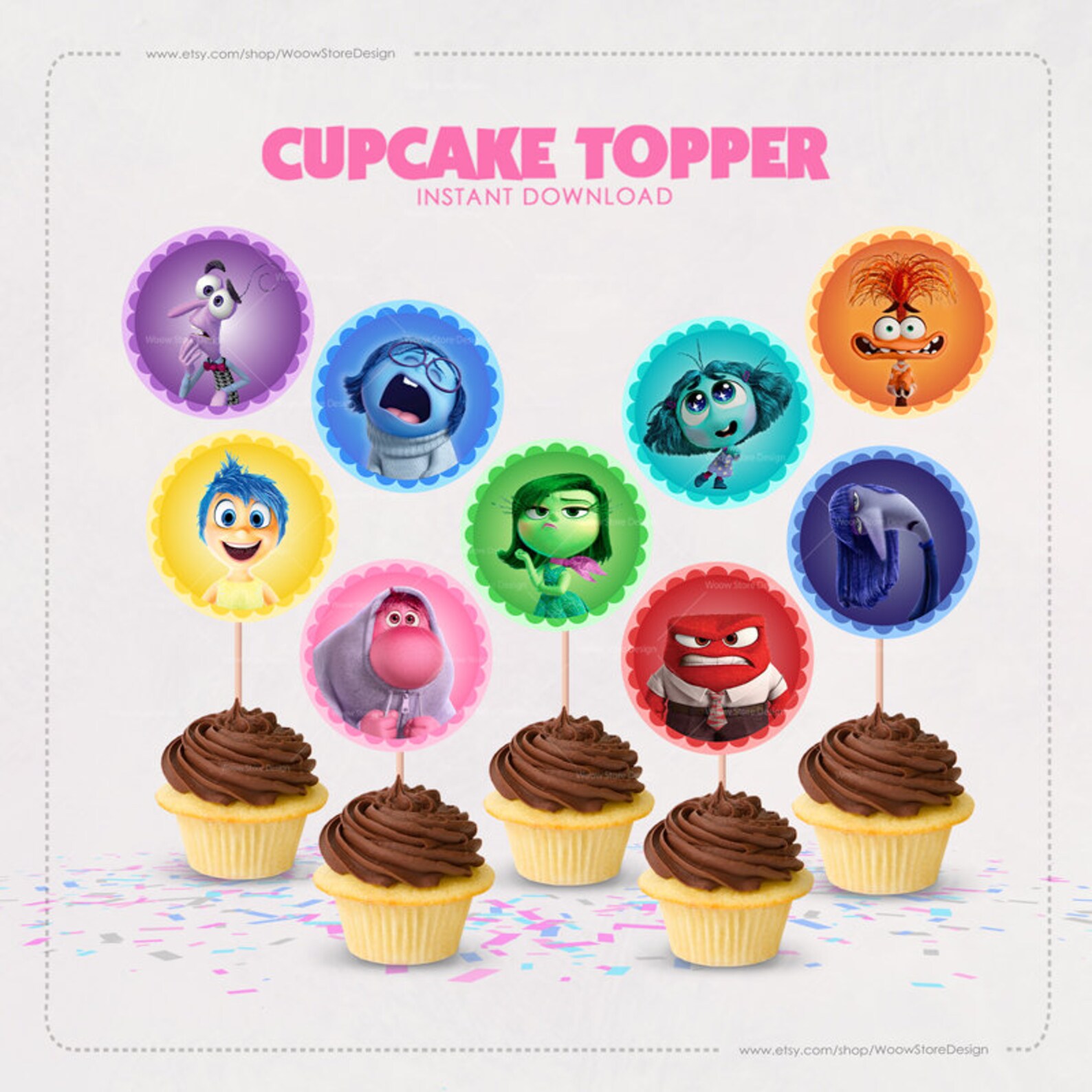 Inside Out 2 Cupcake Toppers and Stickers Instant Download Printable ...
