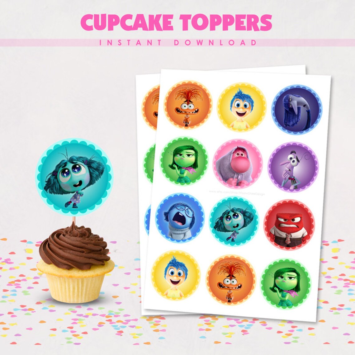 Inside Out 2 Cupcake Toppers imprimables Décorations de fête et ...