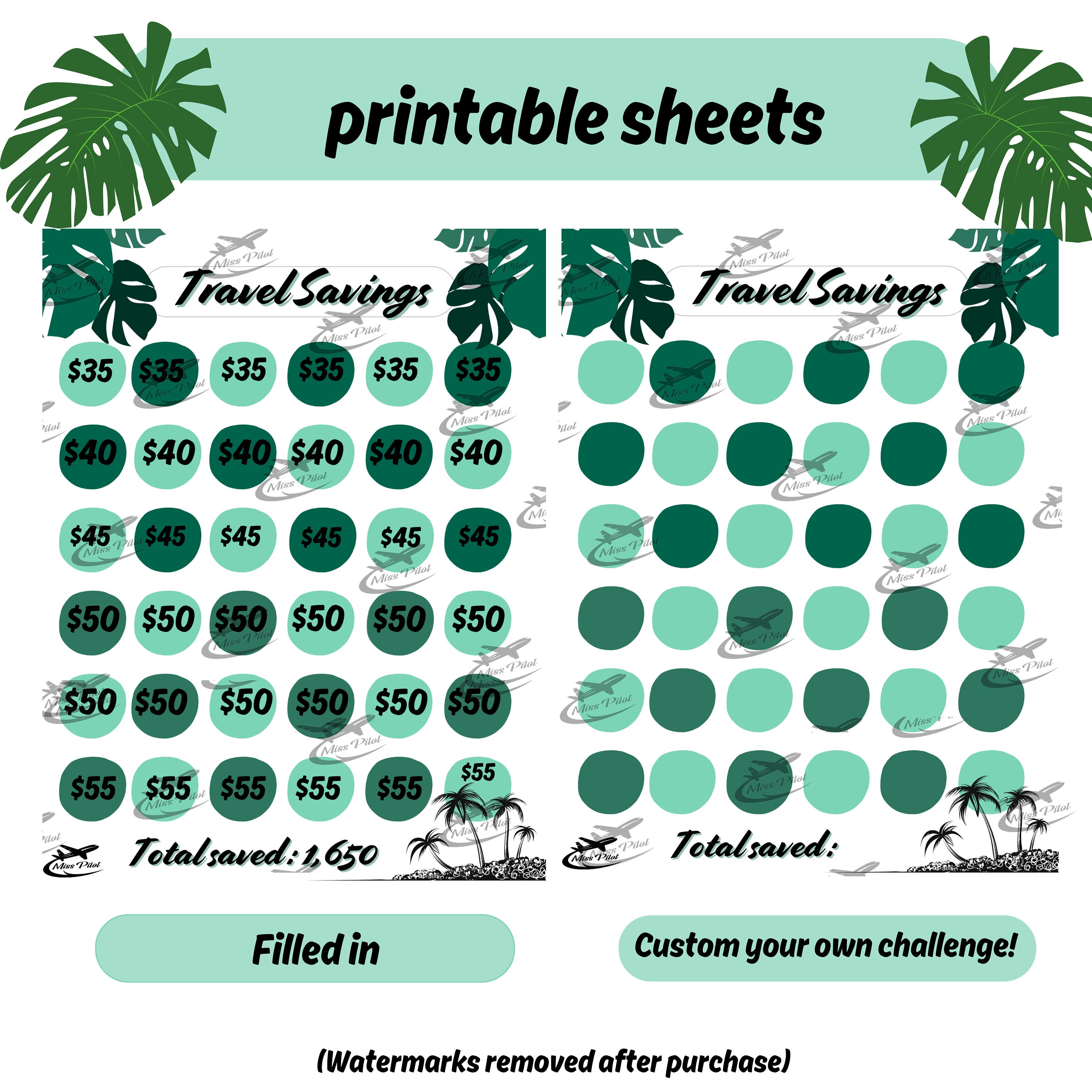 Printable Travel Saving Challenge Sheets - Etsy