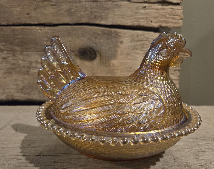 Marigold Carnival Indiana Glass Hen on Nest - Etsy