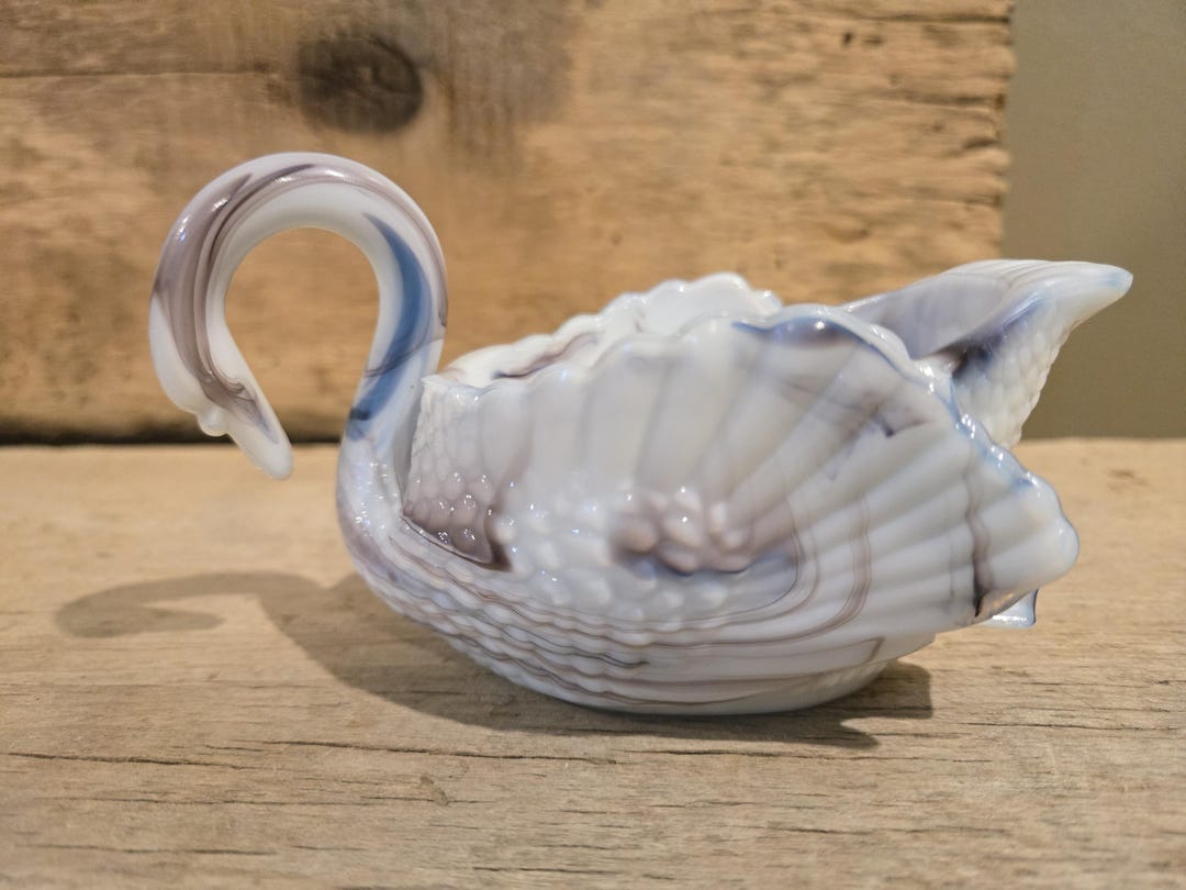 Purple and White Slag Glass Swan - Etsy