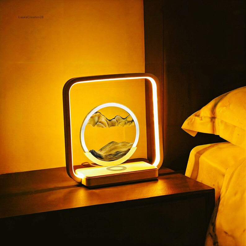 Moving Sand Table Lamp, Wireless Charger for Phone, Quicksand Night ...
